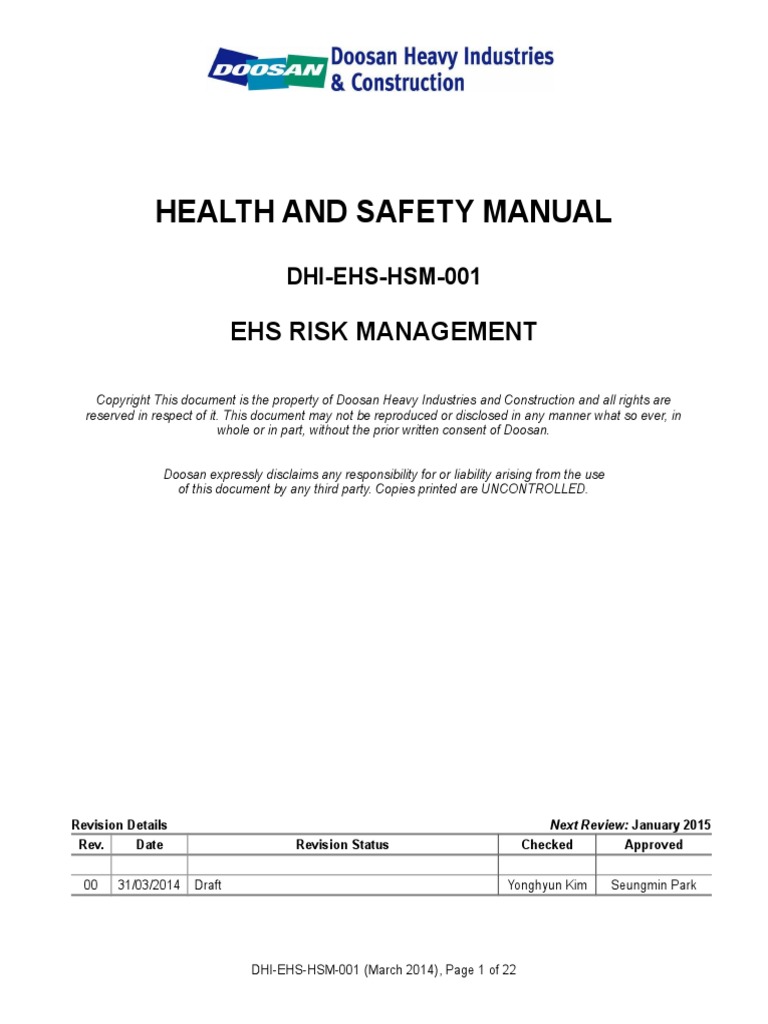 Dhi Ehs Hsm 001 Ehs Risk Management Rev0 Pdf Risk Risk Management