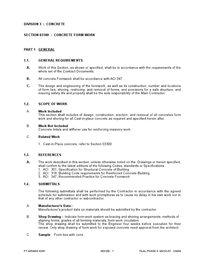 Concrete Formwork Specifications | PDF | Pipe (Fluid Conveyance) | Concrete