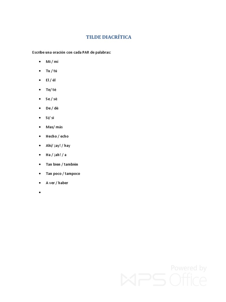 Ejercicios de Tildes Diacríticas | PDF | Oración | Lingüística