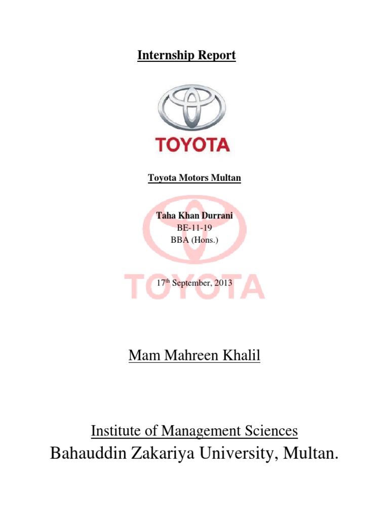 Taha TOYOTA Internship Report | PDF | Toyota | Expense