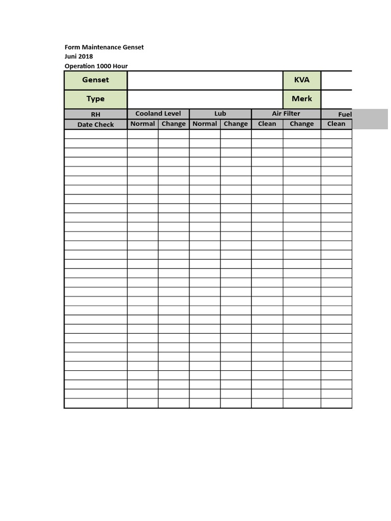 Form Maintenance Genset | PDF