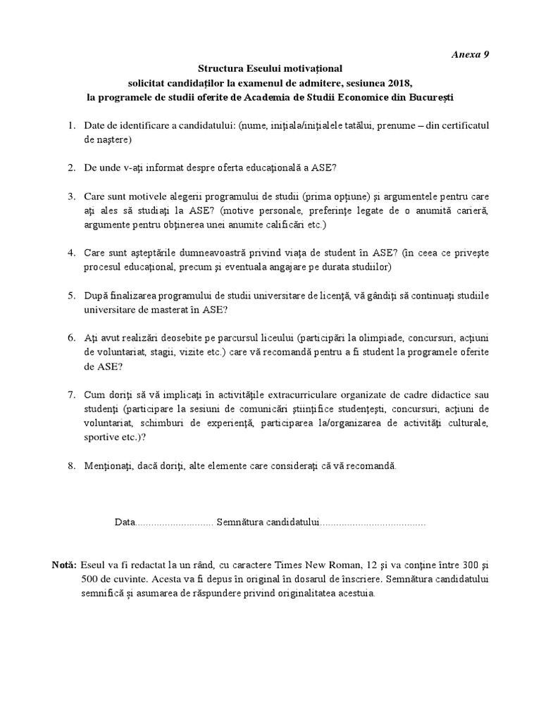 Structura Eseu Motivational | PDF