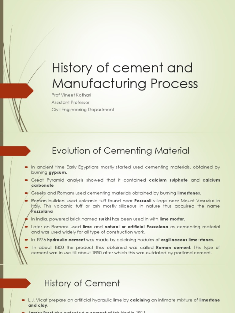 History of Cement and Manufacturing Process1 | PDF | Cement | Concrete