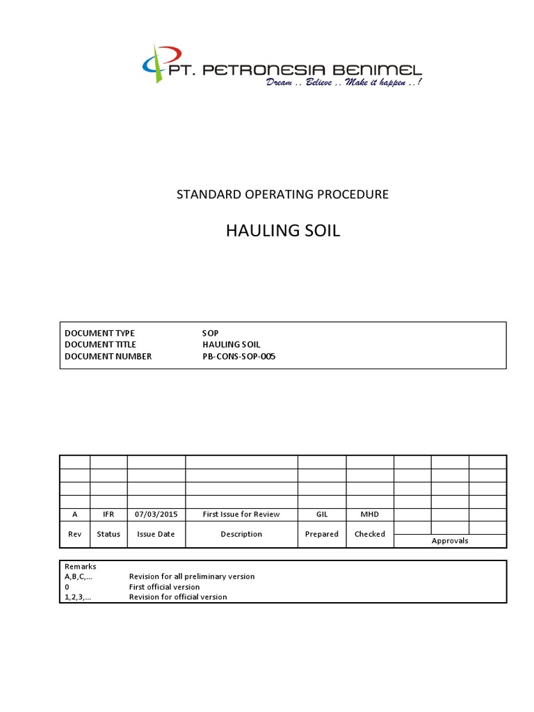 Hauling Soil: Standard Operating Procedure | PDF