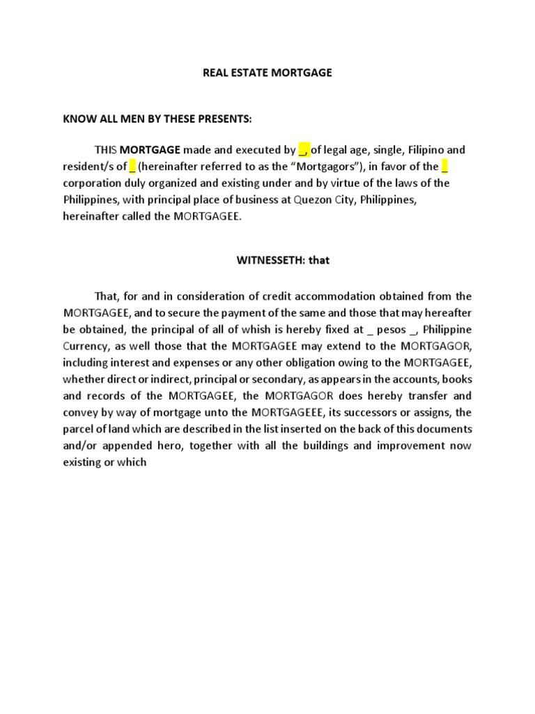 Real Estate Mortgage Agreement | PDF | Mortgage Law | Personal Finance