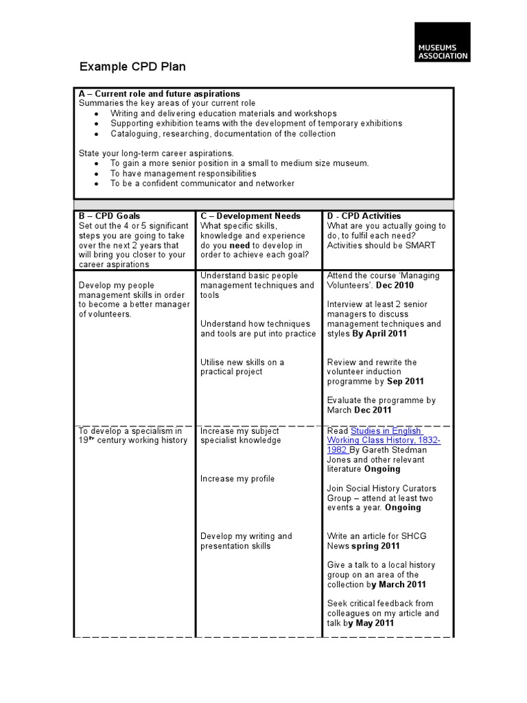 Example CPD Plan: A - Current Role and Future Aspirations | PDF ...