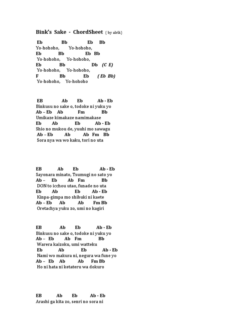 Binks Sake Chord Sheet | PDF