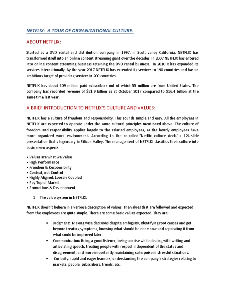 Netflix's Organisational Culture | PDF | Organizational Culture | Netflix