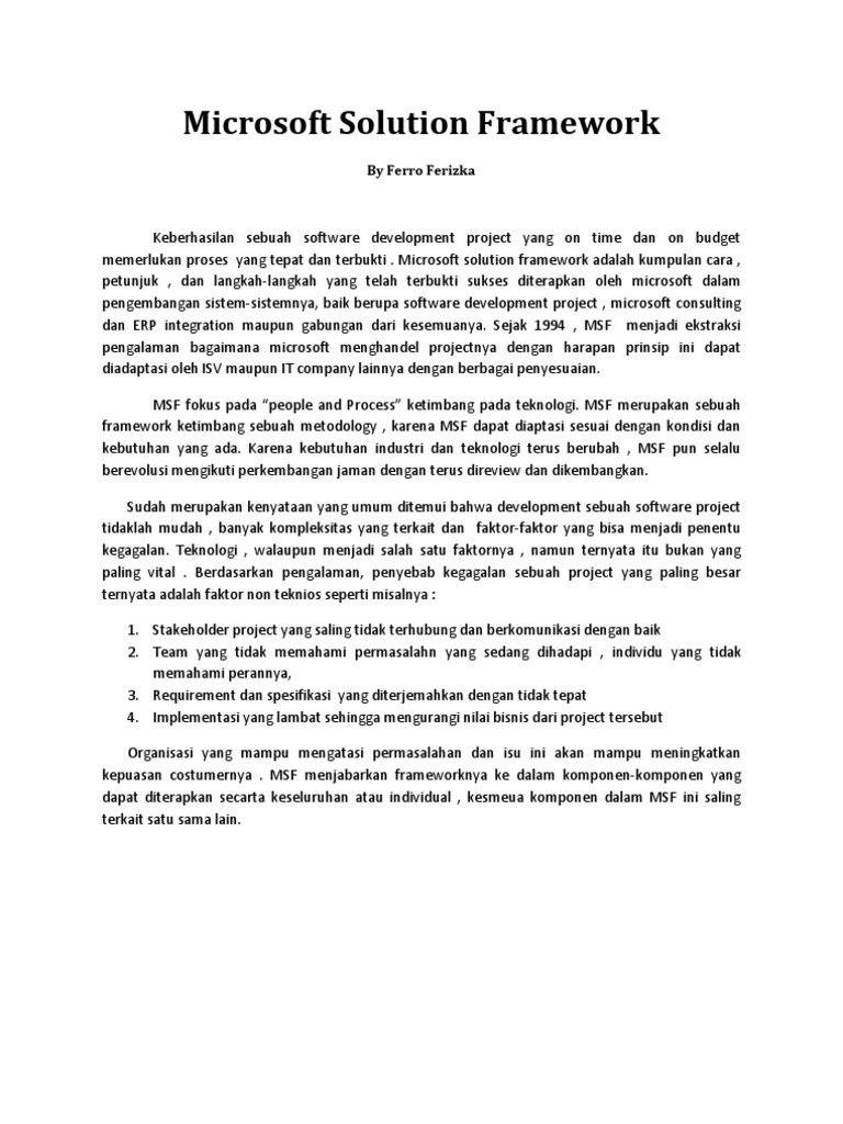 Microsoft Solution Framework | PDF
