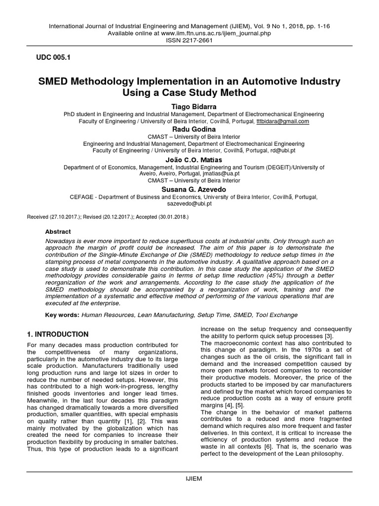 Automotive SMED Case Study | PDF | Lean Manufacturing | Production And ...