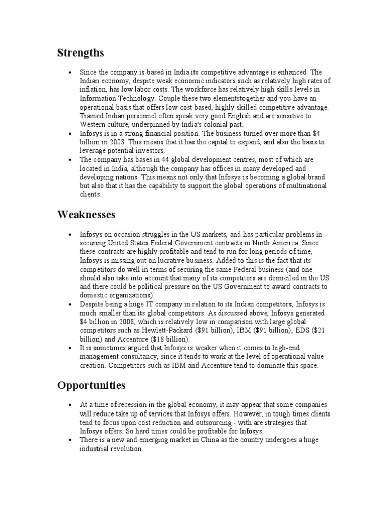 Swot of Infosys | PDF | Outsourcing | Economies
