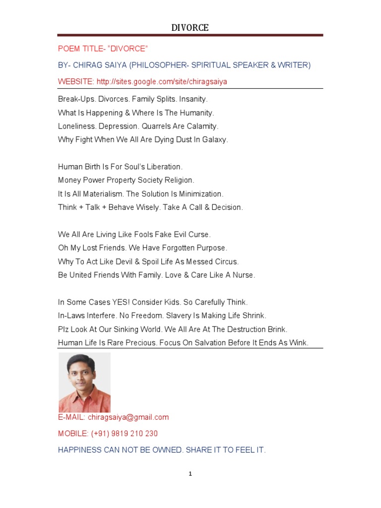 Poem - Divorce - by Chirag Saiya | PDF