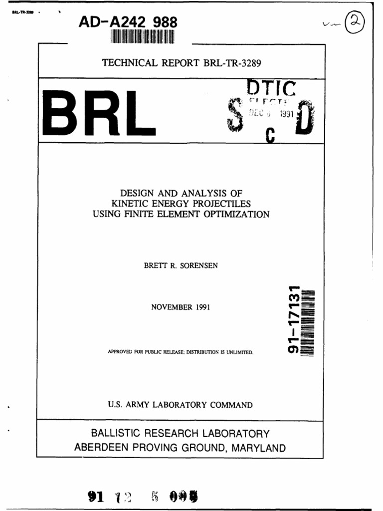 Design and Analysis of Kinetic Energy Projectiles Using Finite Element ...