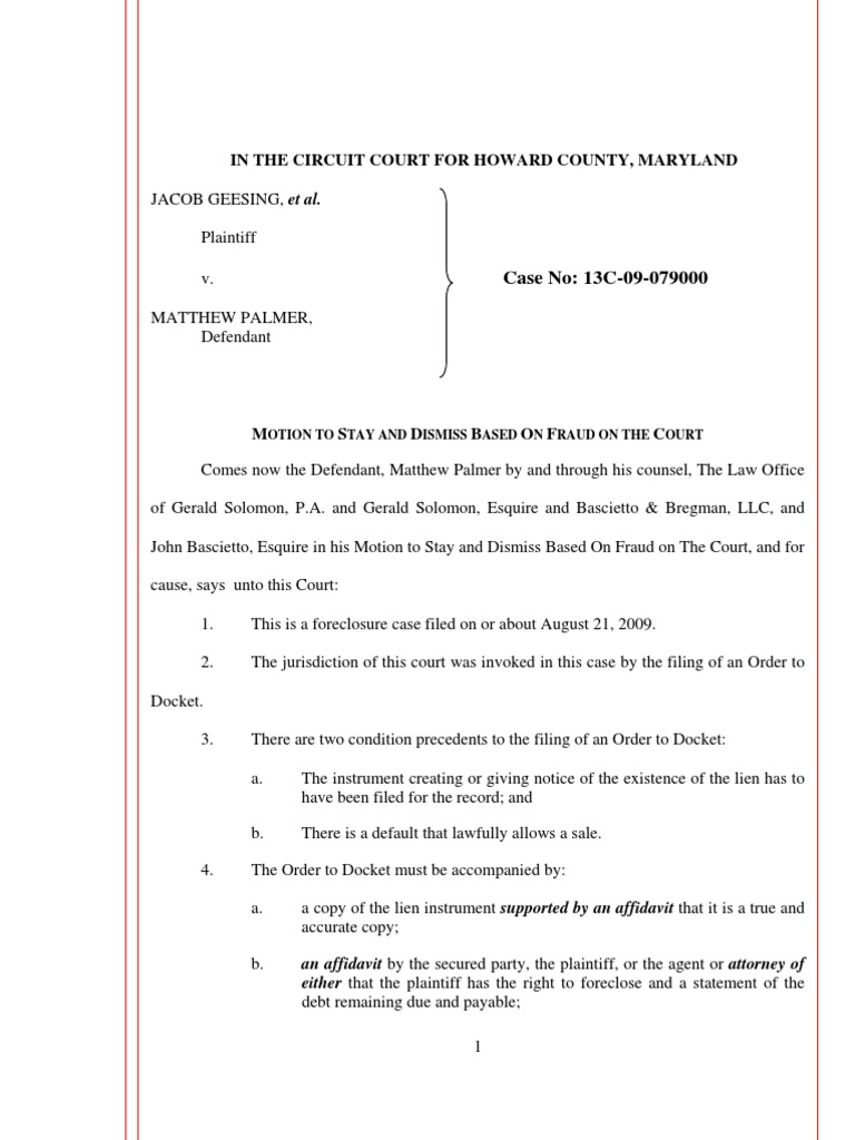 Maryland - Motion Dismiss Fraud Court | PDF | Foreclosure | Mortgage Law