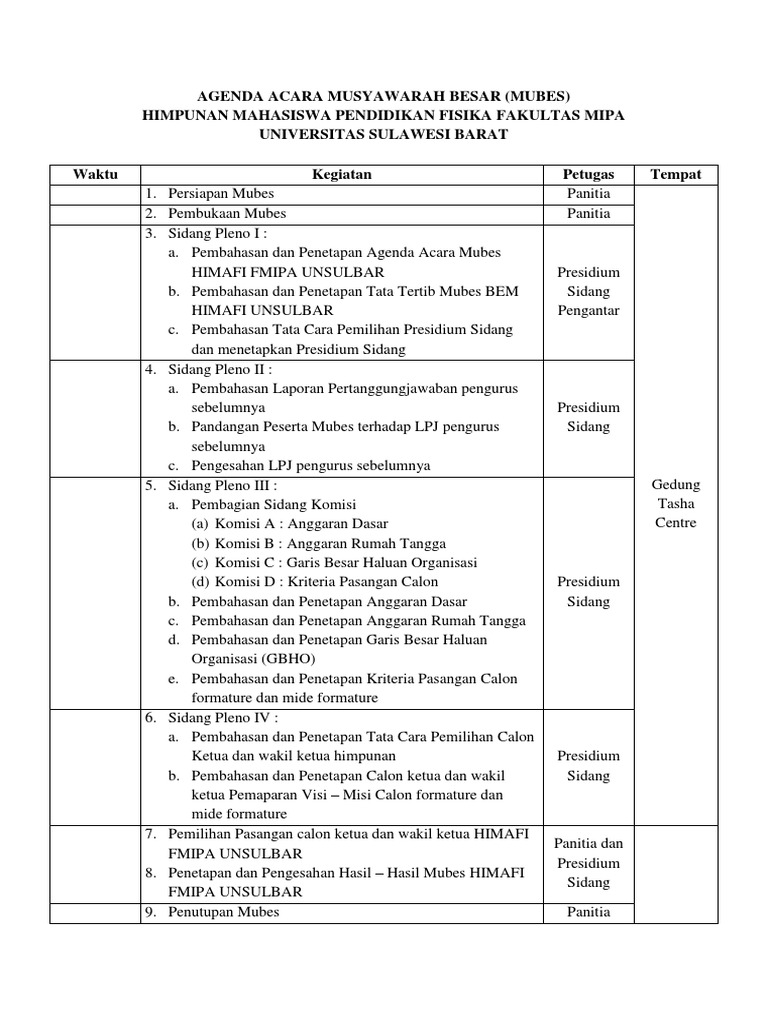Agenda Acara Mubes | PDF
