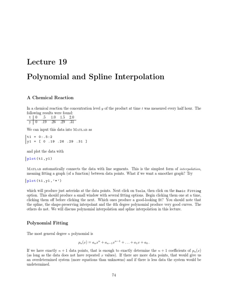 Polynomial and Spline Interpolation: A Chemical Reaction | PDF | Interpolation | Spline ...