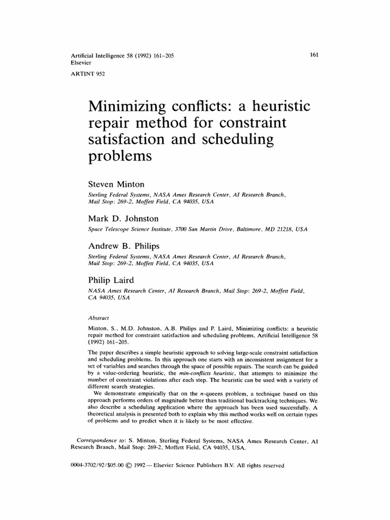 Minimizing Conflicts A Heuristic Repair Method For Constraint Satisfaction And Scheduling