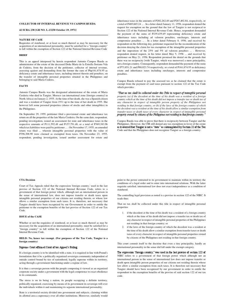 CIR Vs Campos Rueda | PDF | Estate Tax In The United States | Property
