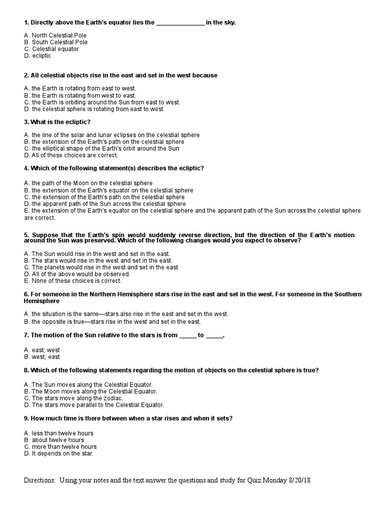 Chapter 01 Cfu Study Guide | PDF | Equator | Earth