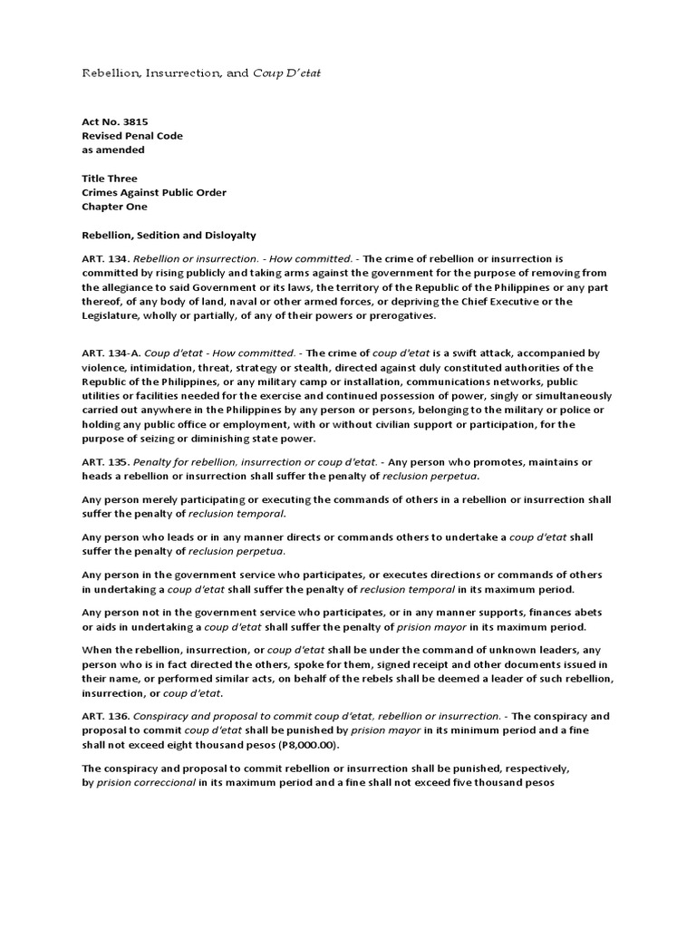 Rebellion, Insurrection, and Coup D'Etat | PDF | Rebellions | Capital ...