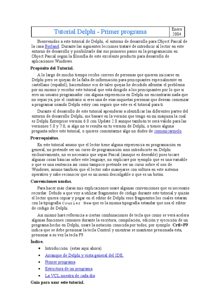 Tutorial Delphi | PDF | Entorno de desarrollo integrado | Ventana ...