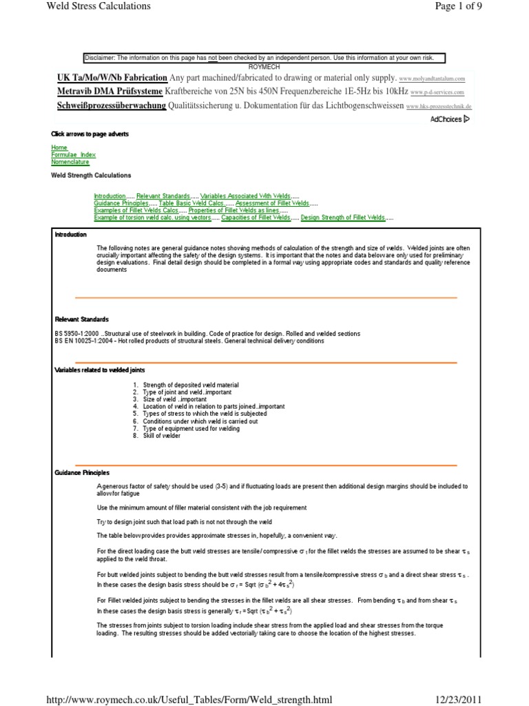 Weld Strength Calculation Guide | PDF | Bending | Stress (Mechanics)