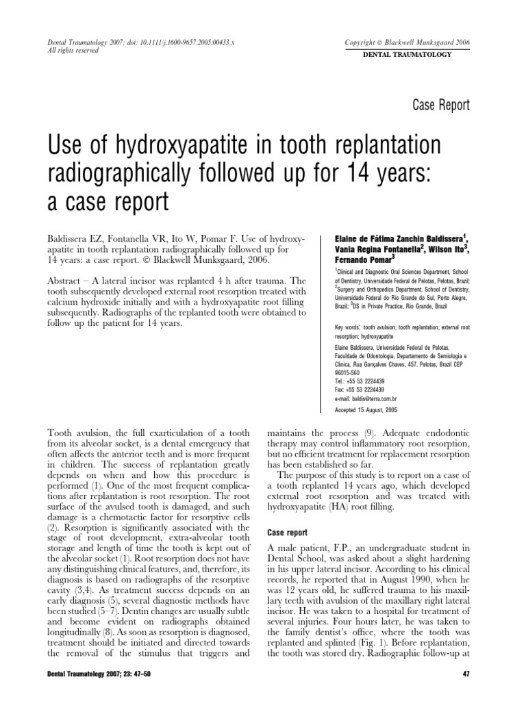 Use of Hydroxyapatite in Tooth Replantation | PDF | Dentistry ...