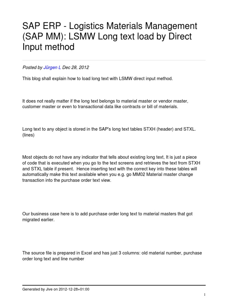 LSMW Long Text Load by Direct Input Method | PDF | Parameter (Computer Programming) | Source Code