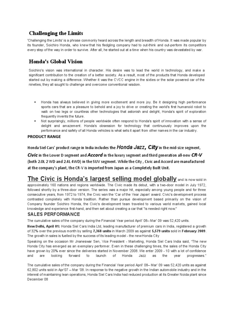 Honda SWOT Analysis and Market Insights | PDF | Honda | Wheeled Vehicles