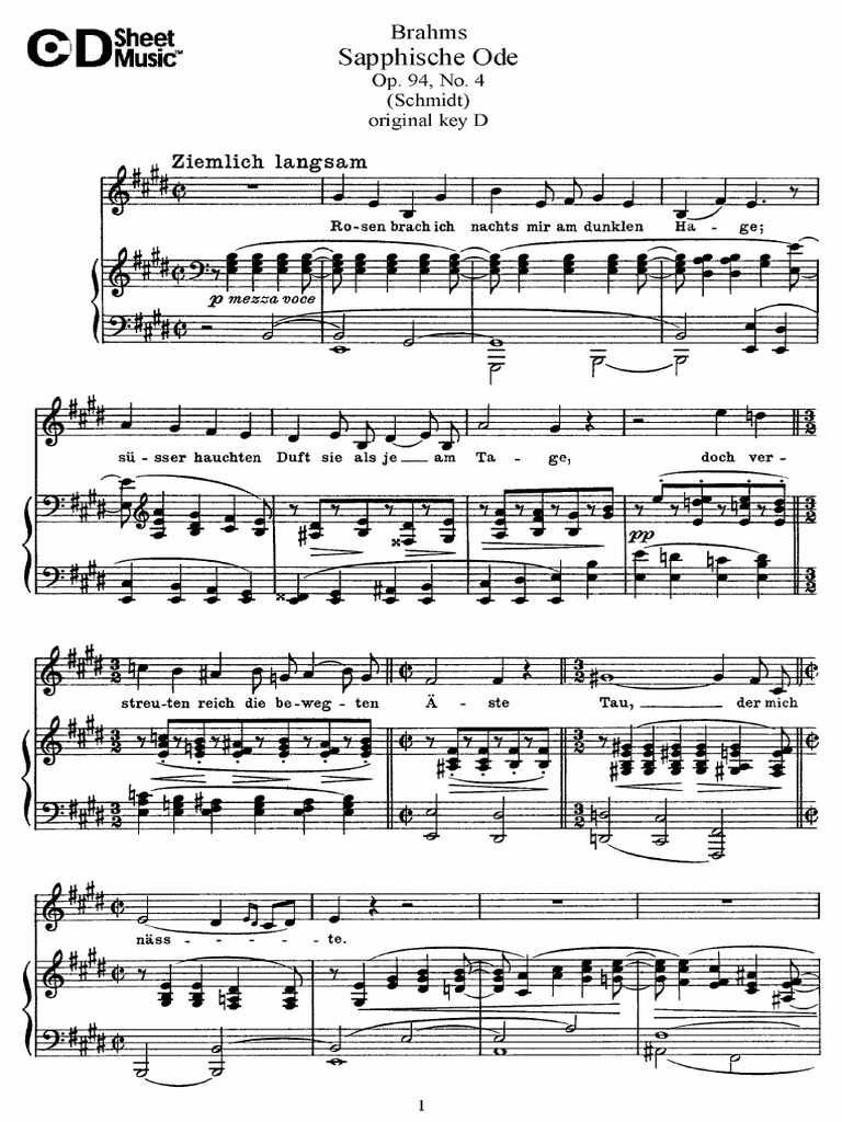 Brahms - Sapphische Ode Op 94 No 4 | PDF