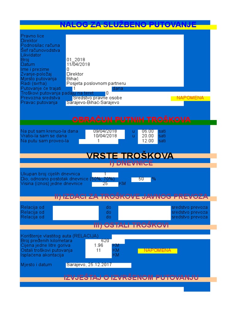 Nalog Za Sluzbeno Putovanje | PDF
