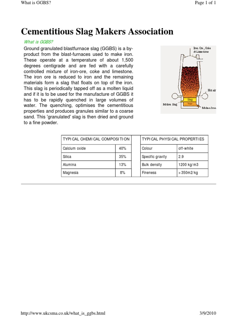 Cementitious Slag Makers Association: What Is GGBS? | PDF | Concrete ...