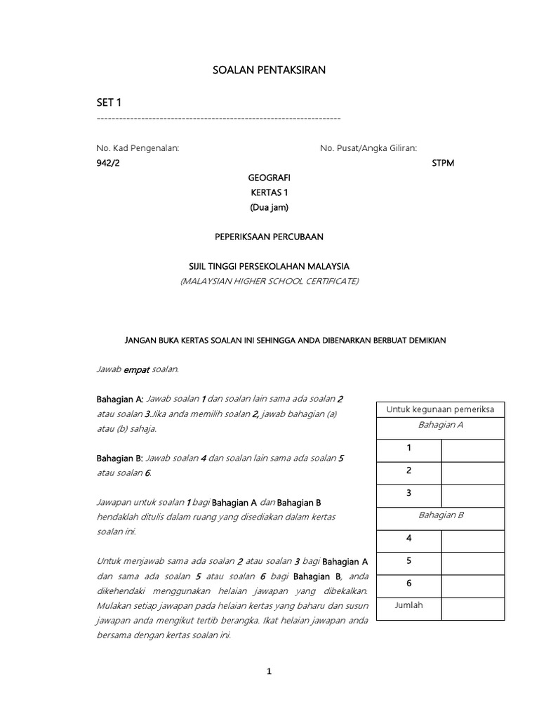 Soalan Percubaan STPM Pahang Geografi p3 PDF | PDF