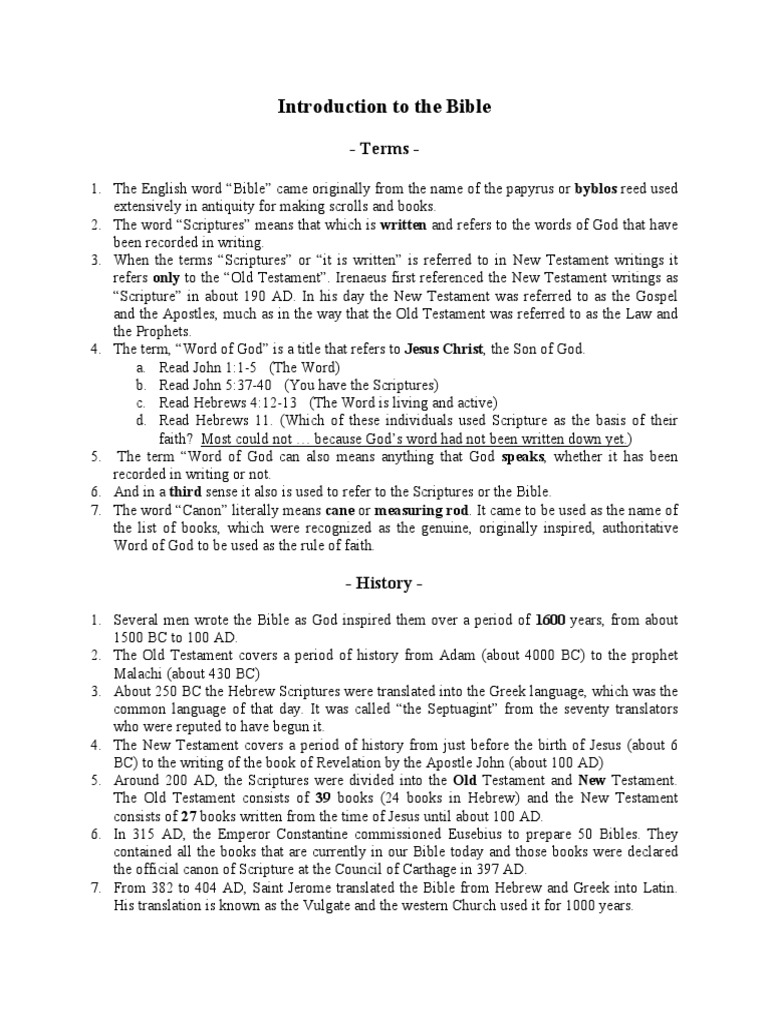 Introduction To The Bible | PDF | Old Testament | Bible