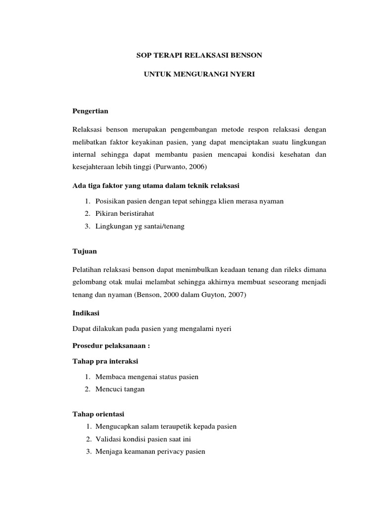 Sop Terapi Relaksasi Benson 1 | PDF | Karier & Perkembangan