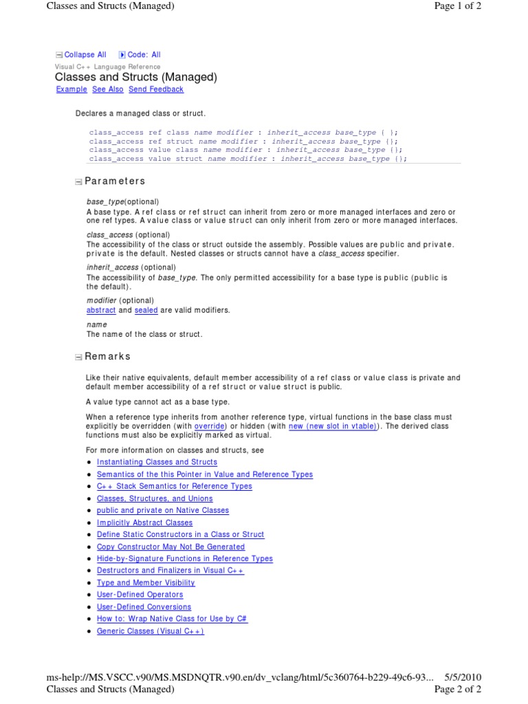 Classes And Structs Managed Pdf Class Computer Programming Inheritance Object Oriented