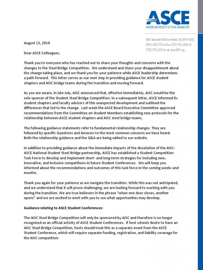 ASCE Guidance on Steel Bridge Competition Changes | PDF | Fundraising ...