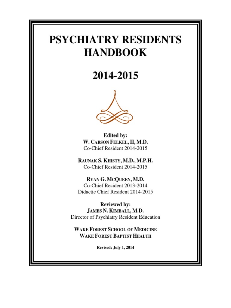 Psychiatry Residents Handbook 2014-2015 | PDF | Psychiatry | Residency ...