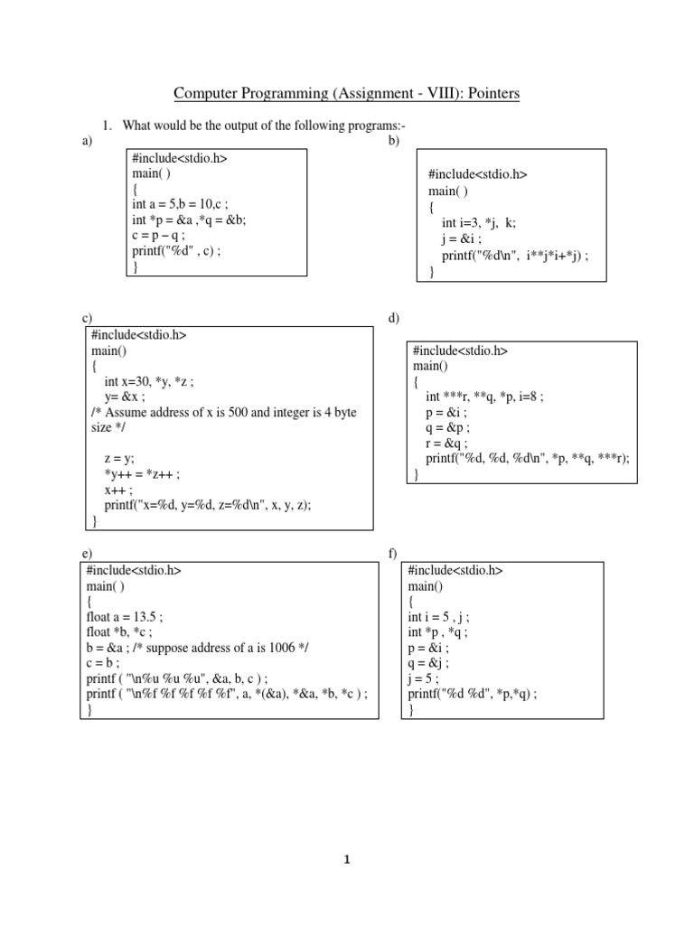 Computer Programming Assignment Viii Pointers Download Free Pdf Integer Computer 