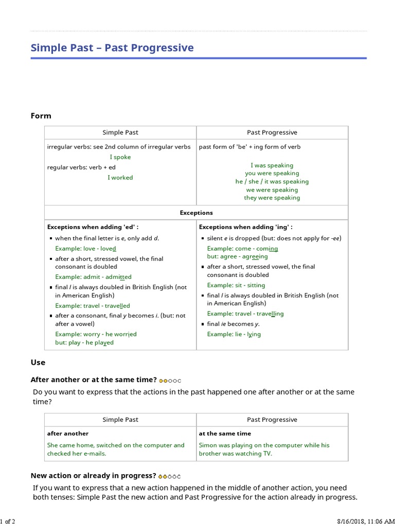 Simple Past vs. Past Progressive Guide | PDF | English Language ...