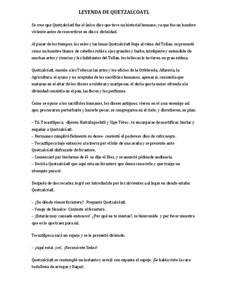 Leyenda de Quetzalcoatl | PDF