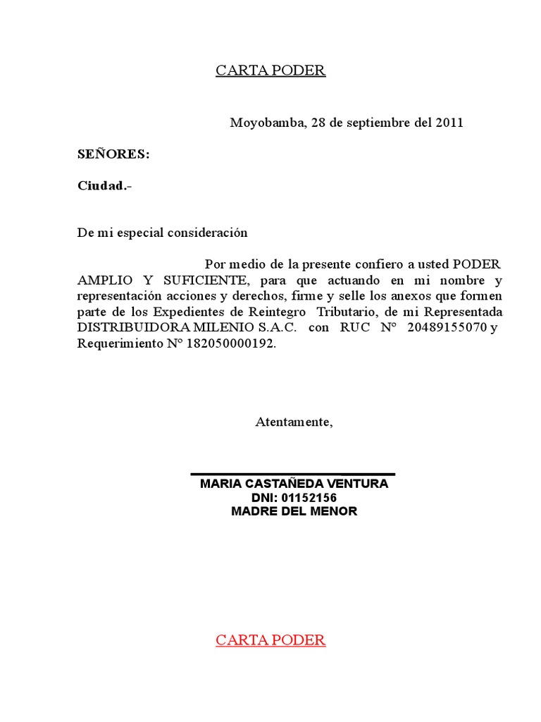 Cartas de poder para la representación legal en diversos trámites | PDF