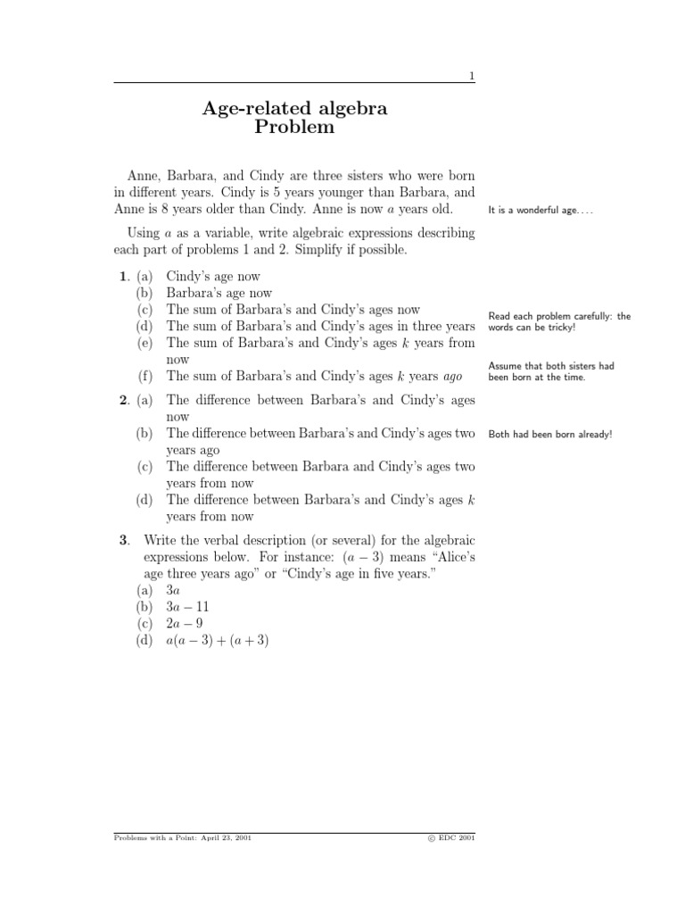 Age Problems | PDF | Algebra | Teaching Mathematics