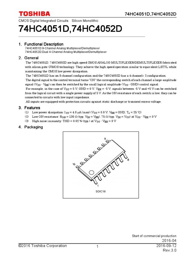 74HC4052D Datasheet en 20160912 | PDF | Cmos | Digital Signal
