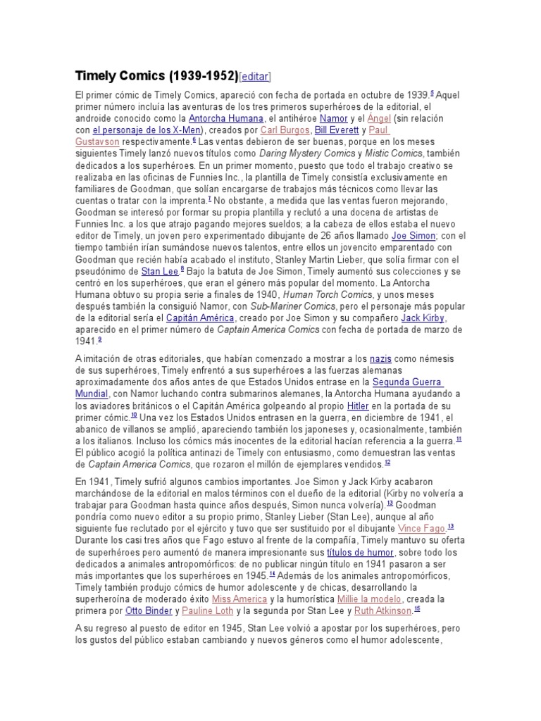 Historia de Timely Comics (1939-1952) | PDF | Comics Marvel | Compañías ...