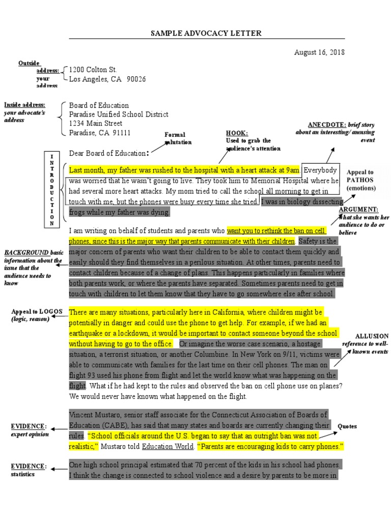 Sample Advocacy Letter: Outside address: your address