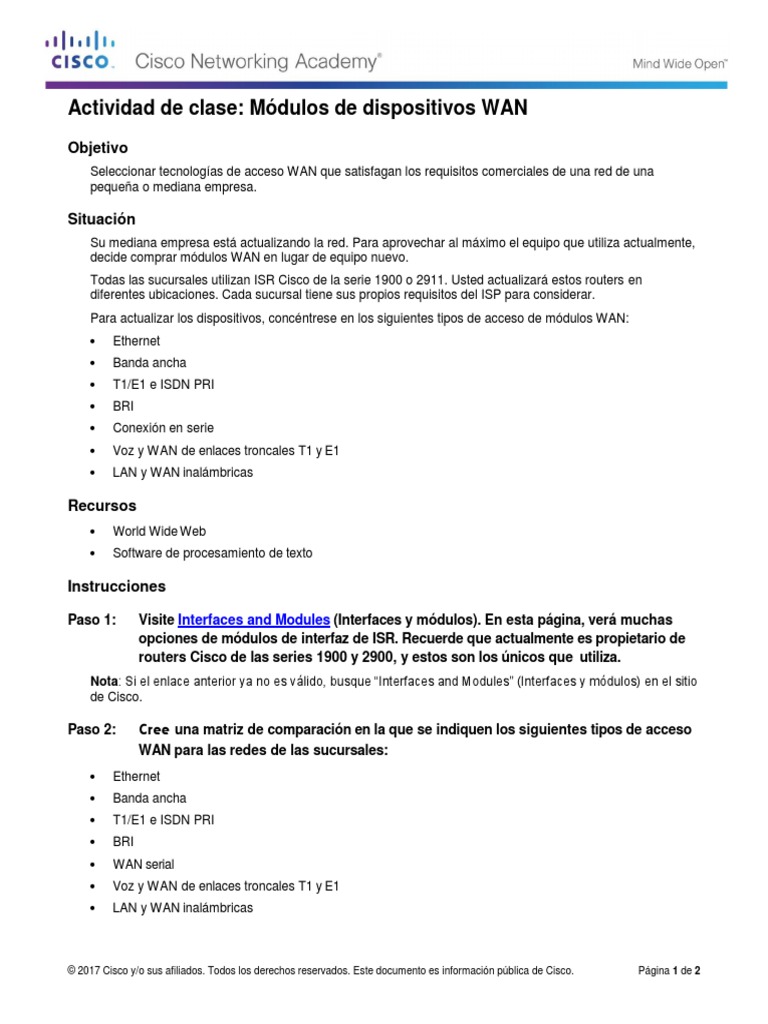 1.3.1.1 Class Activity - WAN Device Modules | PDF