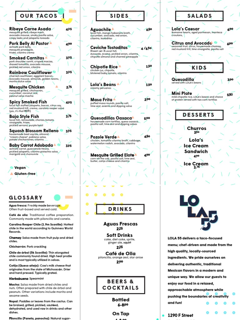 LOLA 55 Menu | PDF | Pickling | Latin American Cuisine