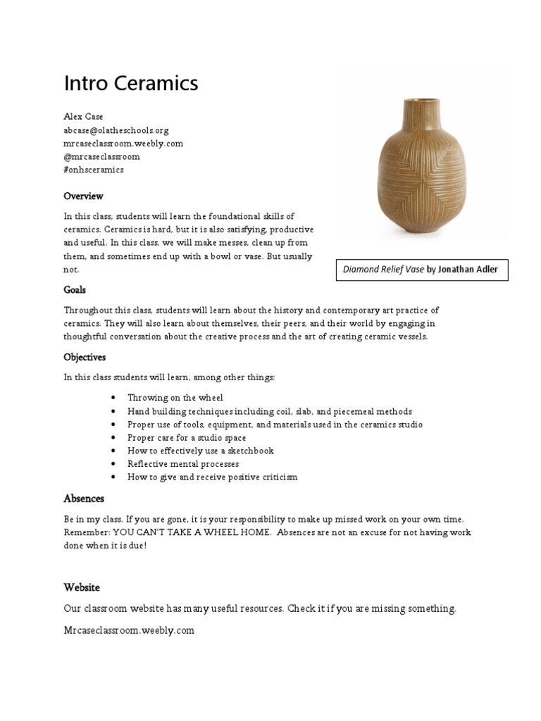 Intro Ceramics Syllabus | PDF | Behavior Modification
