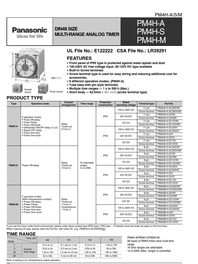 Panasonic PM4H Multi-Range Timer Guide | PDF | Alternating Current ...